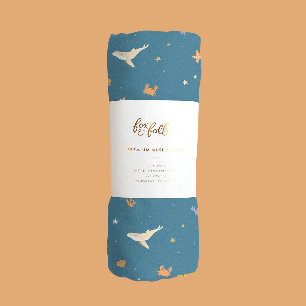 Fox & Fallow Organic Muslin Wrap - Ocean Creatures