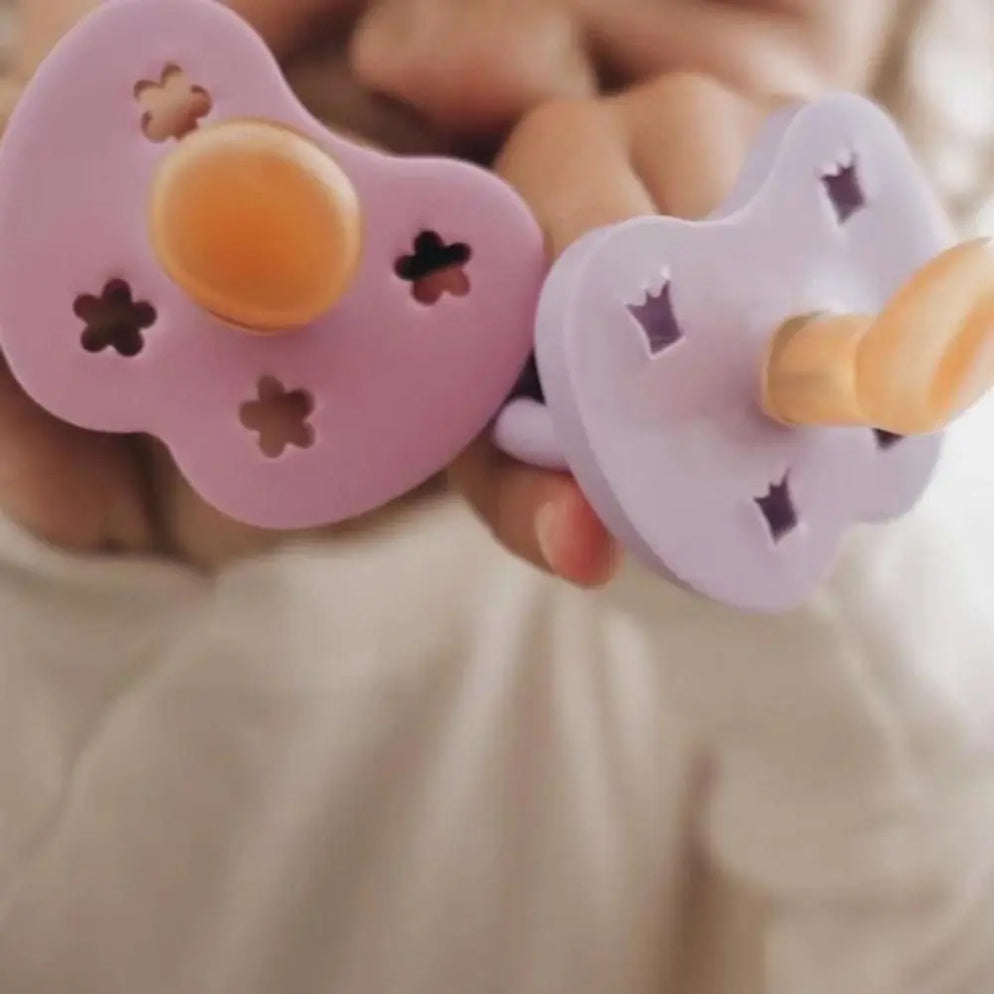 Hevea Natural Pacifiers - Dusty Violet & Light Orchid | Hello Charlie